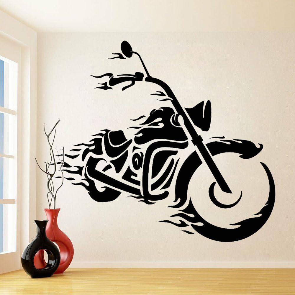 Dynamic Flaming Custom Motorcycle Wall Decal | Biker Chopper Vinyl Art ...