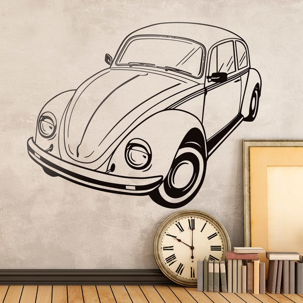 Classic Volkswagen Beetle Wall Decal | Retro Car Outline Vinyl Art ...